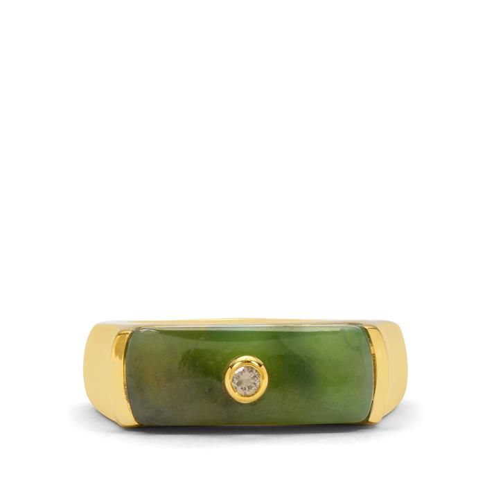 Nephrite Jade Ring with Café Diamond in Gold Plated Sterling Silver 4 ...