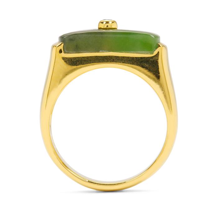 Nephrite Jade Ring with Café Diamond in Gold Plated Sterling Silver 4 ...