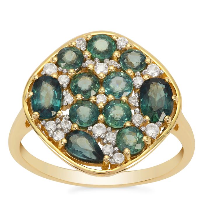 Australian Teal Sapphire & White Zircon 9K Gold Tomas Rae Ring ATGW 2 ...