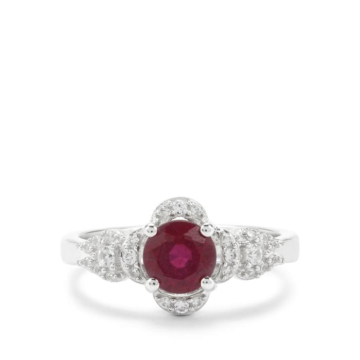 Thai Ruby Ring with White Zircon in Sterling Silver 1.45cts | Gemporia